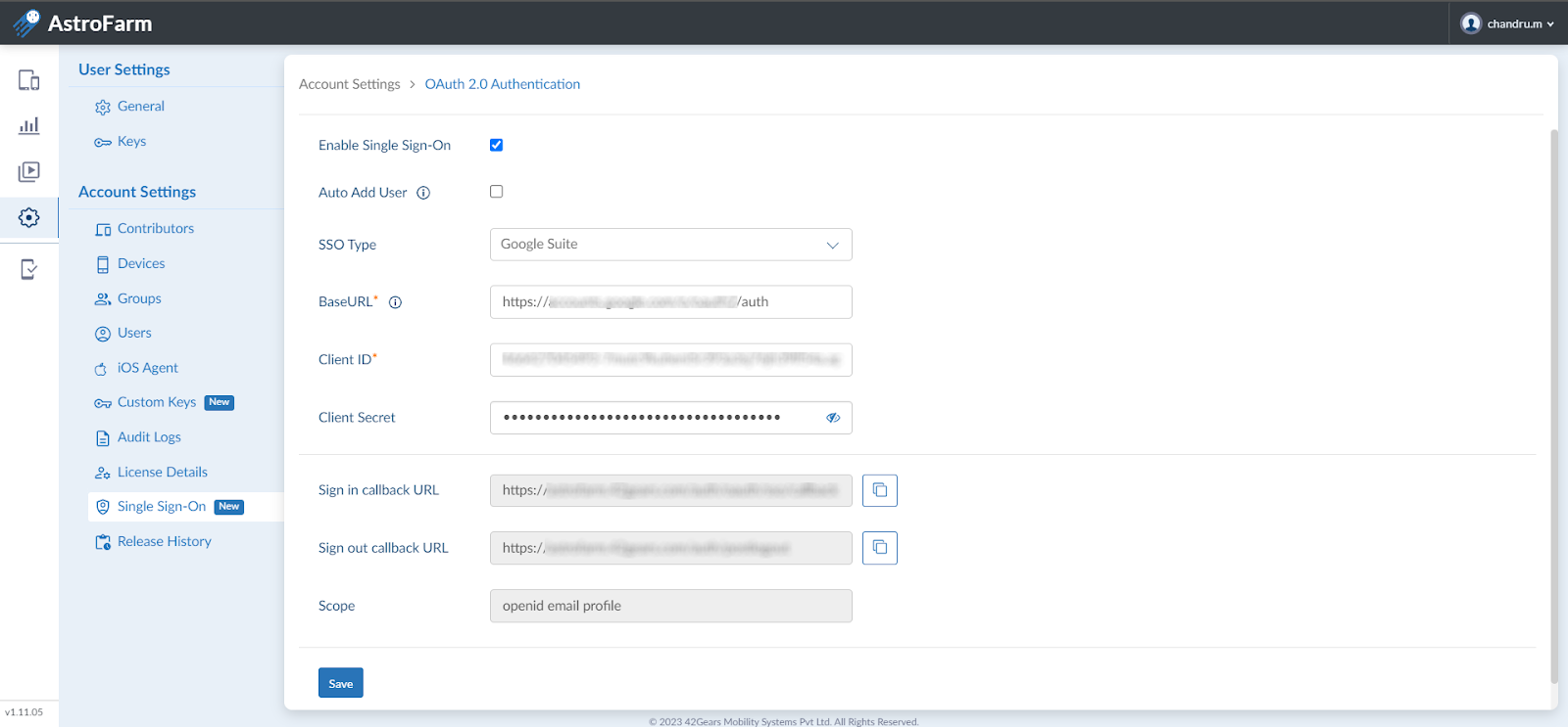 SSO Integration with AstroFarm | 42Gears Documentation